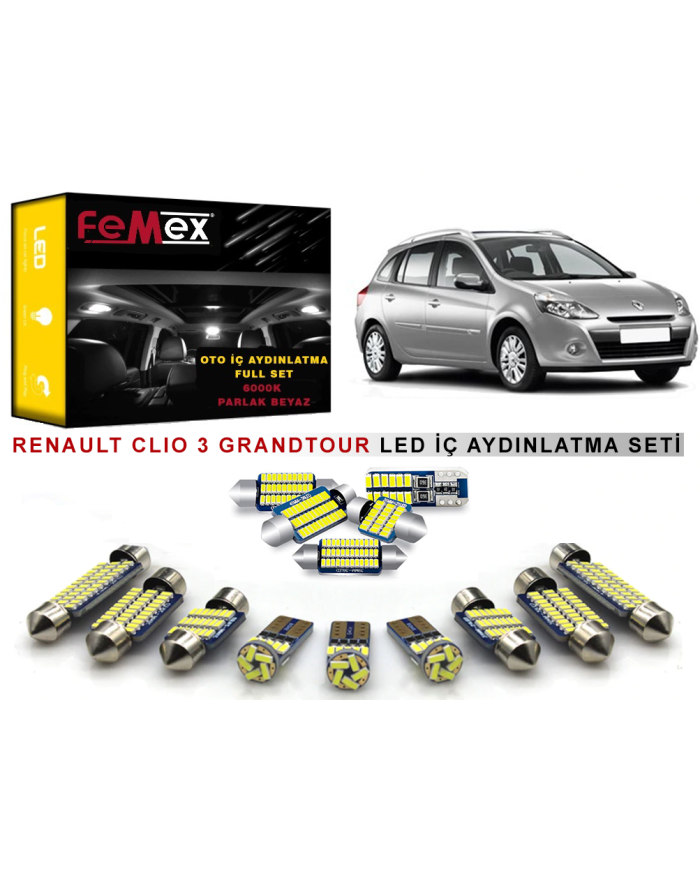 Renault Clio 3 Grandtour LED İç Aydınlatma Ampul Seti FEMEX Parlak Beyaz
